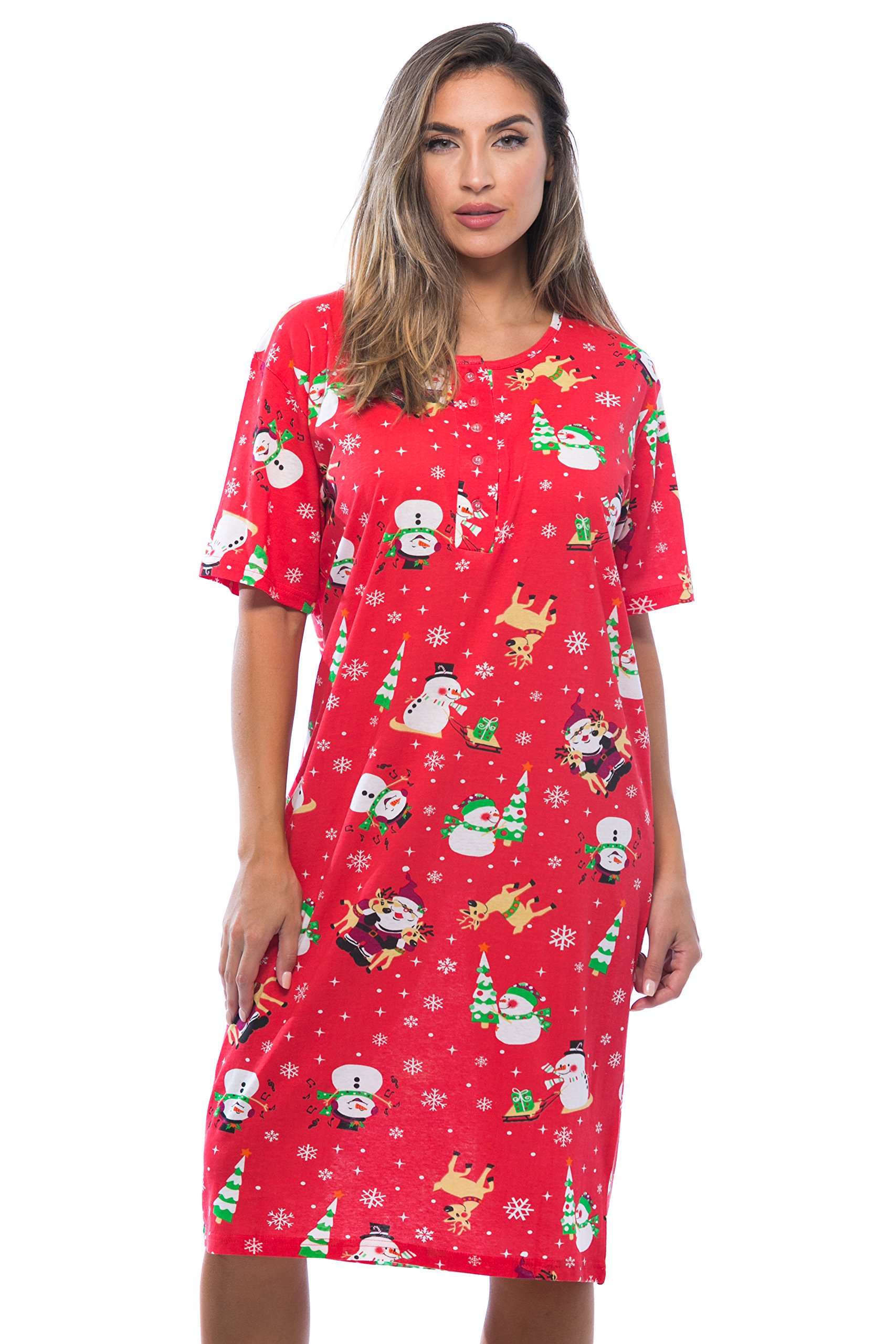 Just Love 4360-10003-3X Short Sleeve Nightgown Sleep Dress for Women Sleepwear, Red - Holiday Friends, 3X Plus