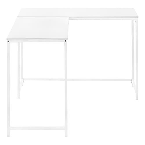 Monarch Specialties 7395 Computer Desk, Home Office, Corner, 58" L, L Shape, Work, Laptop, Metal, Laminate, Contemporary, Modern Desk-58 Top, 58.25" L x 44" W x 30" H, White/White