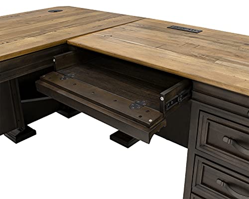 Martin Furniture IMSA684R-KIT Executve L-Desk & Return with Solid Wood Plank Tops, Fully Assembled, Brown