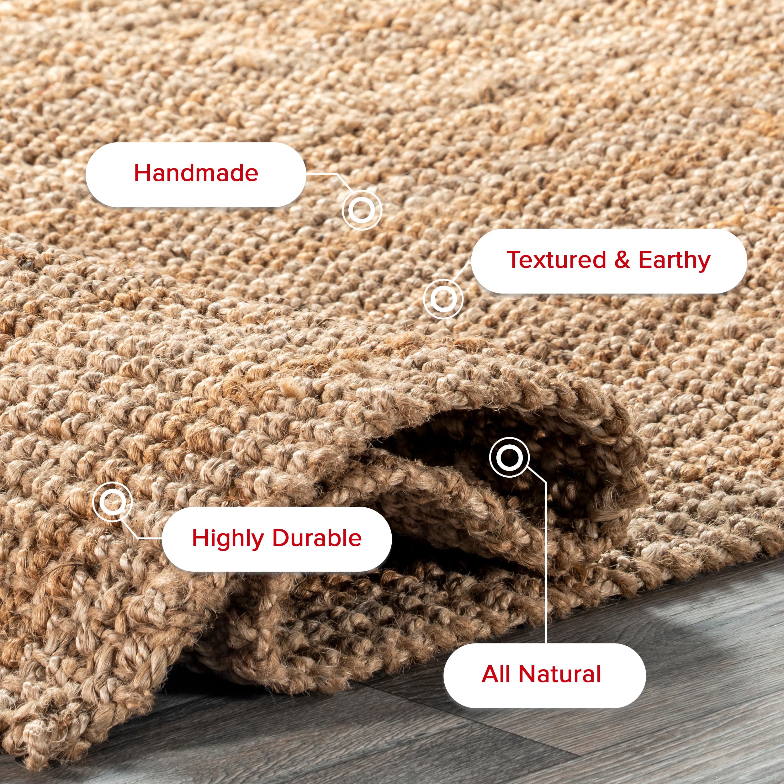 nuLOOM Ashli Solid Farmhouse Jute Runner Rug, 2' 6" x 12', Natural