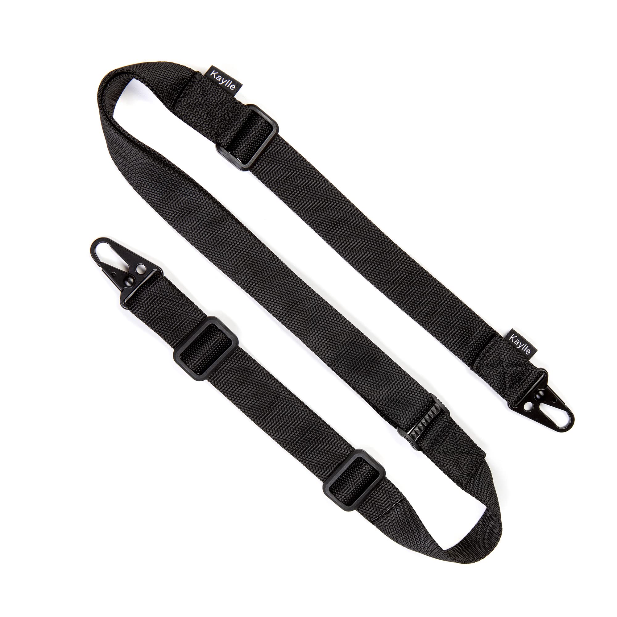 KAYLLE 2-Point Rifle Sling Mount - Premium Shotgun Sling with Upgraded Metal Hook Fits Any Weapon - Durable & Quick Length Adjust - Multi Use for Hunting, Sniper, Shooting (Black)