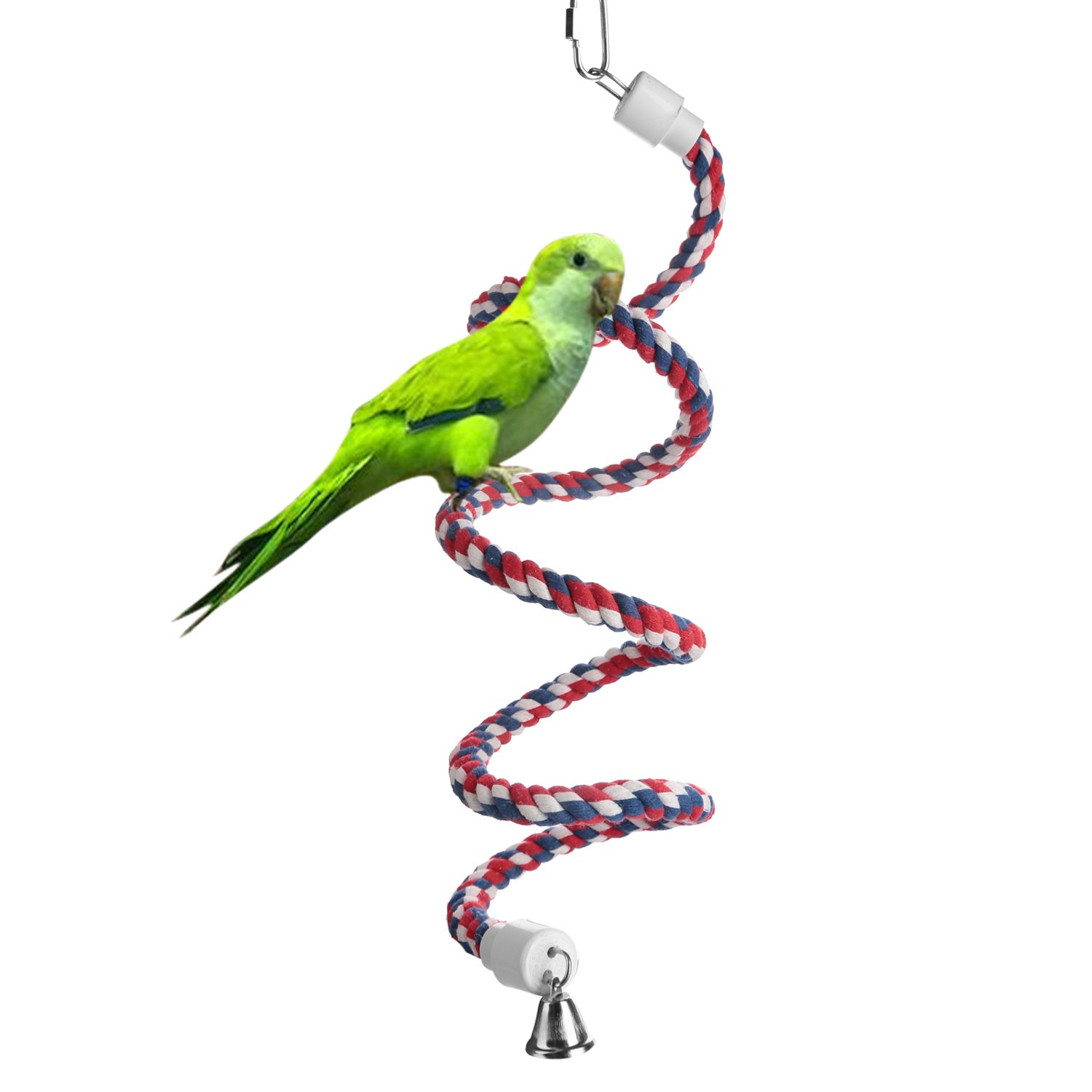 Aigou® Bird Rope Perch,Spiral Cotton Parrot Swing Climbing Standing Bird Toys with Bell (Small - 52 inch)