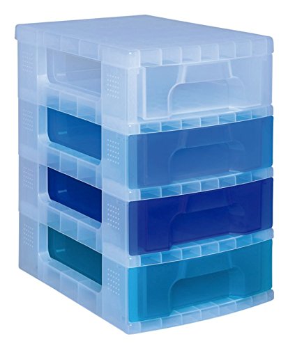 Really Useful Box® Tower Drawer, 4 Drawers, 7 Liters, 18"H x 15 3/4"W x 12"D, Clear Blue
