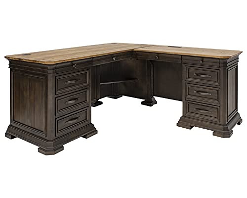 Martin Furniture IMSA684R-KIT Executve L-Desk & Return with Solid Wood Plank Tops, Fully Assembled, Brown