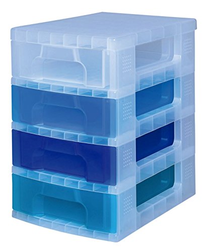 Really Useful Box® Tower Drawer, 4 Drawers, 7 Liters, 18"H x 15 3/4"W x 12"D, Clear Blue