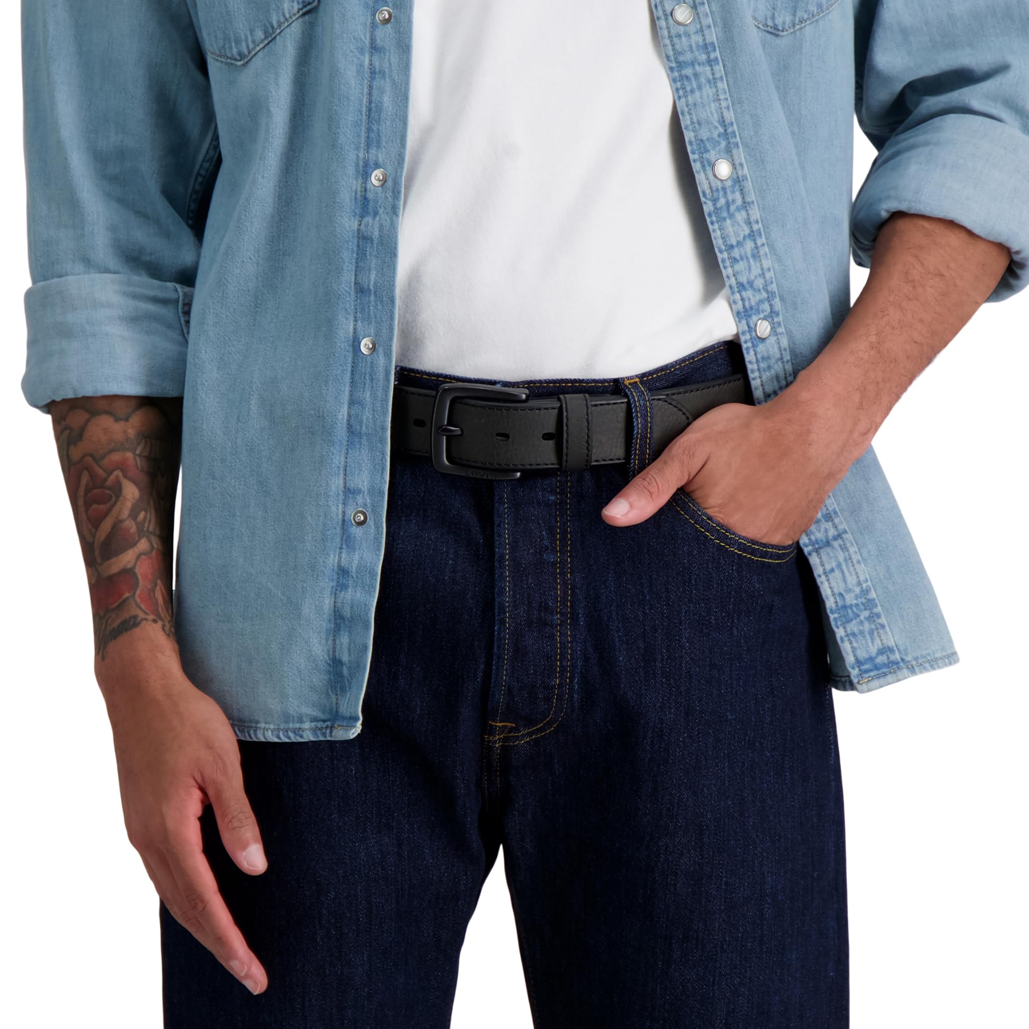 Levi's Men's Casual Leather Belt, Matte Black, X-Large (42-44)
