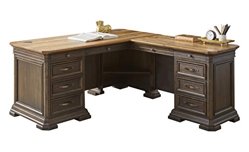 Martin Furniture IMSA684R-KIT Executve L-Desk & Return with Solid Wood Plank Tops, Fully Assembled, Brown