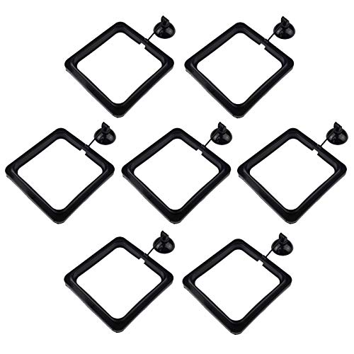 Zelerdo 7 Pack Aquarium Fish Feeding Ring Floating Food Feeder, Square Shape with Suction Cup, Black