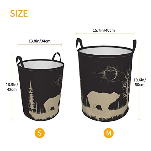 KiuLoam Vintage Bear Animal Laundry Baskets, Bedroom Hamper Collapsible Waterproof Oxford Fabric with Handle Foldable Cloth Washing Bin Tote Bag (16.5 Inches)