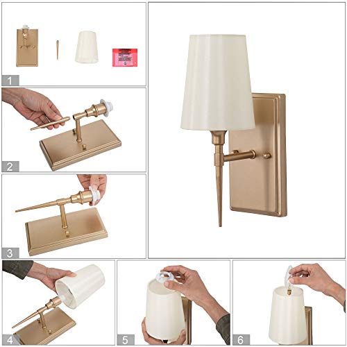 classy leaves Sconces Wall Lighting Fixture, 1 Light Gold Bathroom Light Fixtures with White Fabric Shade, Modern Gold Wall Sconce for Bathroom, Bedroom and Hallway (6.5" W x 12" H)