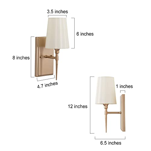 classy leaves Sconces Wall Lighting Fixture, 1 Light Gold Bathroom Light Fixtures with White Fabric Shade, Modern Gold Wall Sconce for Bathroom, Bedroom and Hallway (6.5" W x 12" H)