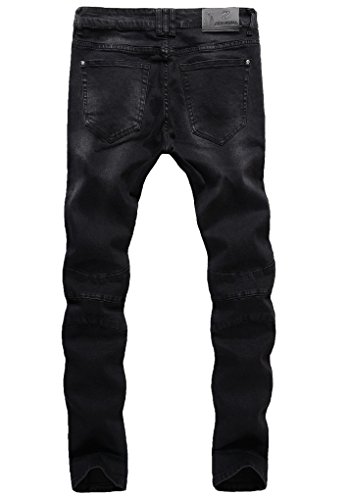 ZLZ Black Biker Jeans for Men Slim Fit, Men's Comfy Stretch Ripped Distressed Biker Jeans Pants Rock, Designer Jeans, Size 40