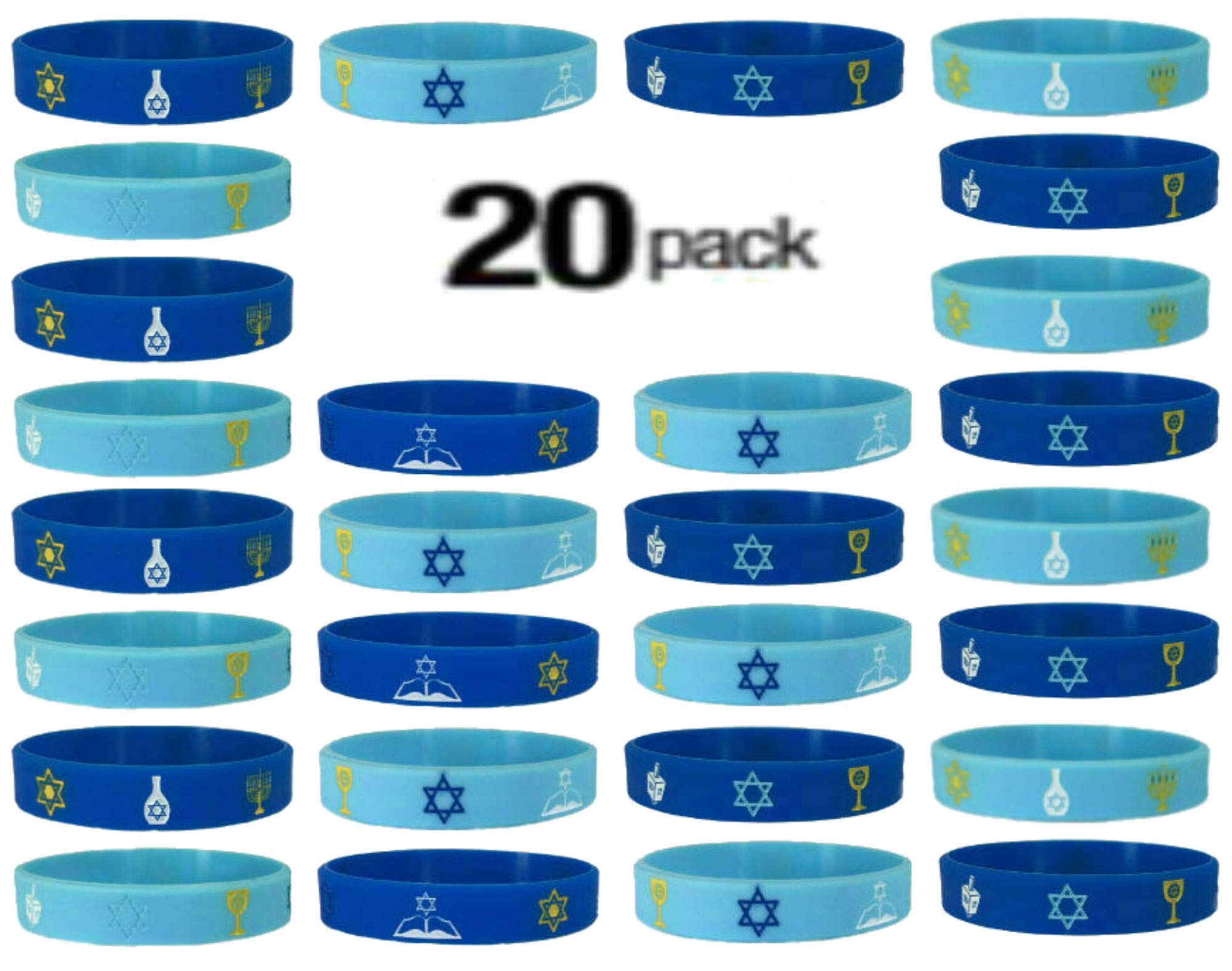 BlueBell 20 pc Jewish, Hanukkah, Bar Mitzvah Celebration, Jewish, Israel Wristbands Party Favors (Small, Jewish)