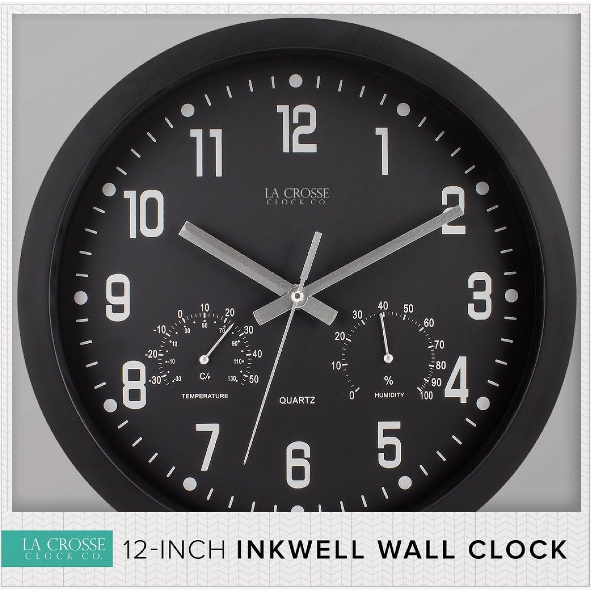 La Crosse 404-2631 12" Black Analog Clock with Temp & Humidity