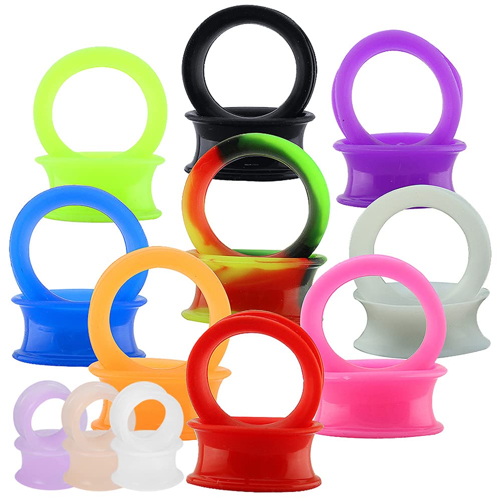 ZS 9 Pair Silicone Flexible Thin Ear Plugs Tunnels Double Flared Expander Ear Gauges Piercing (Gauge=11/16"(18mm))
