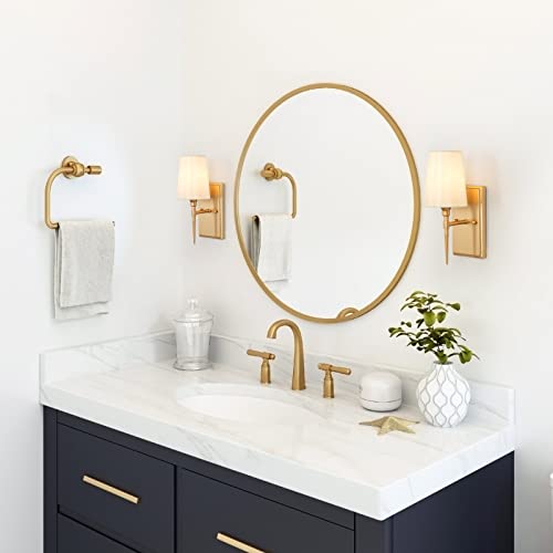 classy leaves Sconces Wall Lighting Fixture, 1 Light Gold Bathroom Light Fixtures with White Fabric Shade, Modern Gold Wall Sconce for Bathroom, Bedroom and Hallway (6.5" W x 12" H)