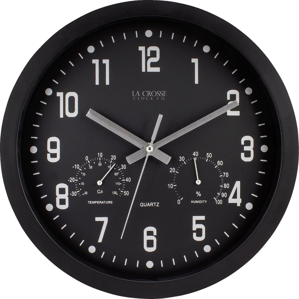 La Crosse 404-2631 12" Black Analog Clock with Temp & Humidity