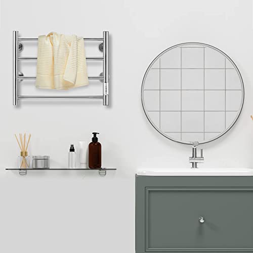 Towel Warmer 4 Bars Wall Mounted Heated Towel Racks for Bathroom Plug-in/Hardwired, Stainless Steel Hot Towel Rack with Timer Brushed Silverā¦