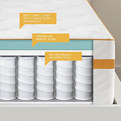Simmons - Hybrid Gel Memory Foam Mattress - 12 Inch, King Size, Plush Feel, Individually Wrapped Coils, Moisture Wicking Cover, CertiPur-US Certified, 100-Night Trial