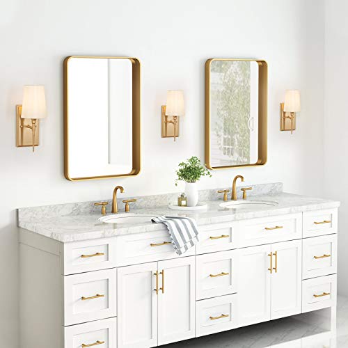 classy leaves Sconces Wall Lighting Fixture, 1 Light Gold Bathroom Light Fixtures with White Fabric Shade, Modern Gold Wall Sconce for Bathroom, Bedroom and Hallway (6.5" W x 12" H)
