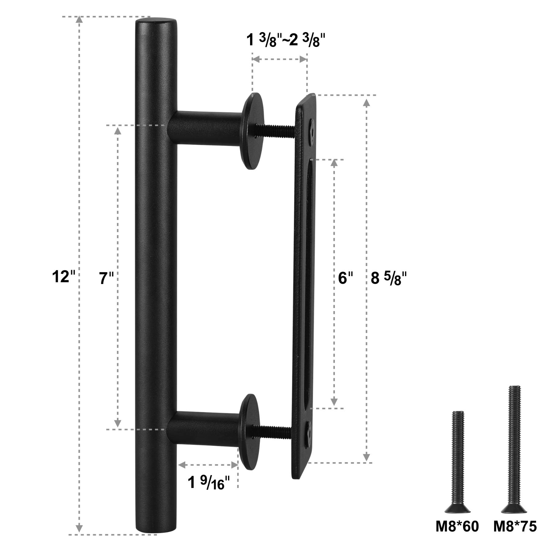 FaithLand 12" Heavy Duty Pull and Flush Door Handle Set in Black, Sliding Barn Door Handle - Fit Doors Up to 2 3/8''
