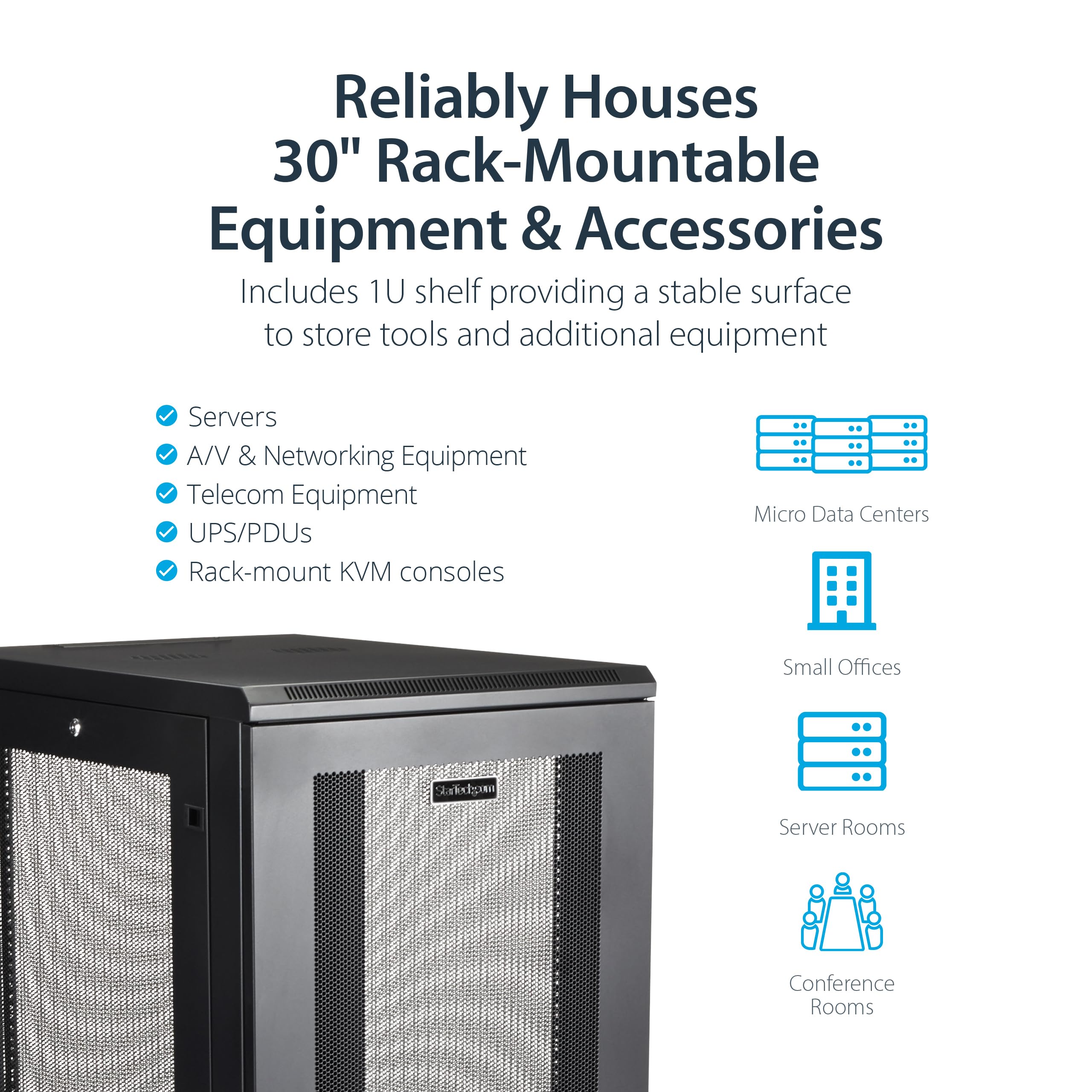 StarTech.com 4-Post 24U Server Rack Cabinet, 19" Data Rack Cabinet for IT / Network Equipment, with Adjustable Mounting Rails