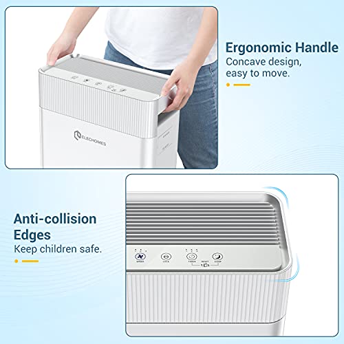 Air Purifier for Home, Elechomes True HEPA Air Purifiers for Large Room with Washable Filter, Timer, Ultra-Quiet Sleep Mode, KJ203F-142