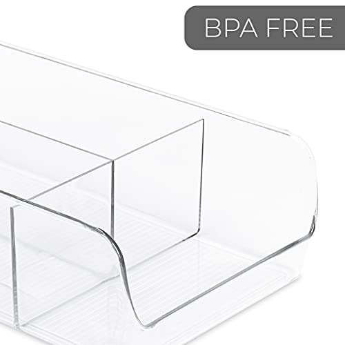 Smart Design 3 Compartment Clear Bin Organizer - Set of 2 - BPA Free Plastic Resin - Tea, Sugar, Straws, Fridge, Freezer, Cabinet, Food, Pantry Storage - Kitchen Organizer - Clear
