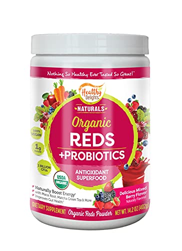 Healthy Delights Naturals, Organic Reds Probiotic’s Powder, Antioxidant Superfood, Naturally Boost Energy, Non-GMO, Delicious Mixed Berry Flavor, 30 Servings