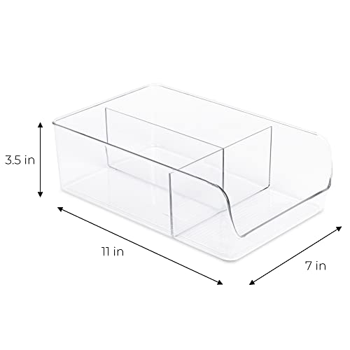 Smart Design 3 Compartment Clear Bin Organizer - Set of 2 - BPA Free Plastic Resin - Tea, Sugar, Straws, Fridge, Freezer, Cabinet, Food, Pantry Storage - Kitchen Organizer - Clear
