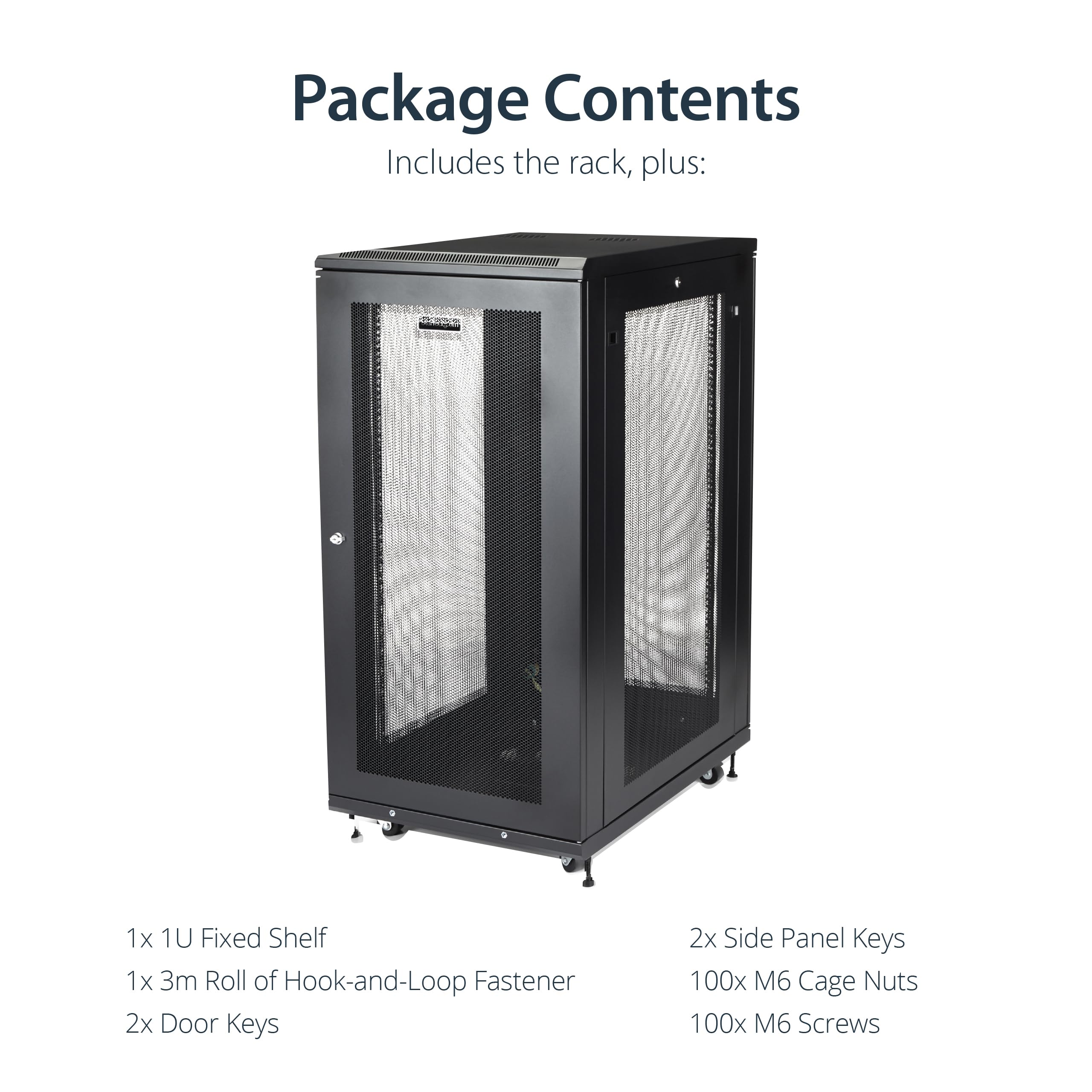 StarTech.com 4-Post 24U Server Rack Cabinet, 19" Data Rack Cabinet for IT / Network Equipment, with Adjustable Mounting Rails