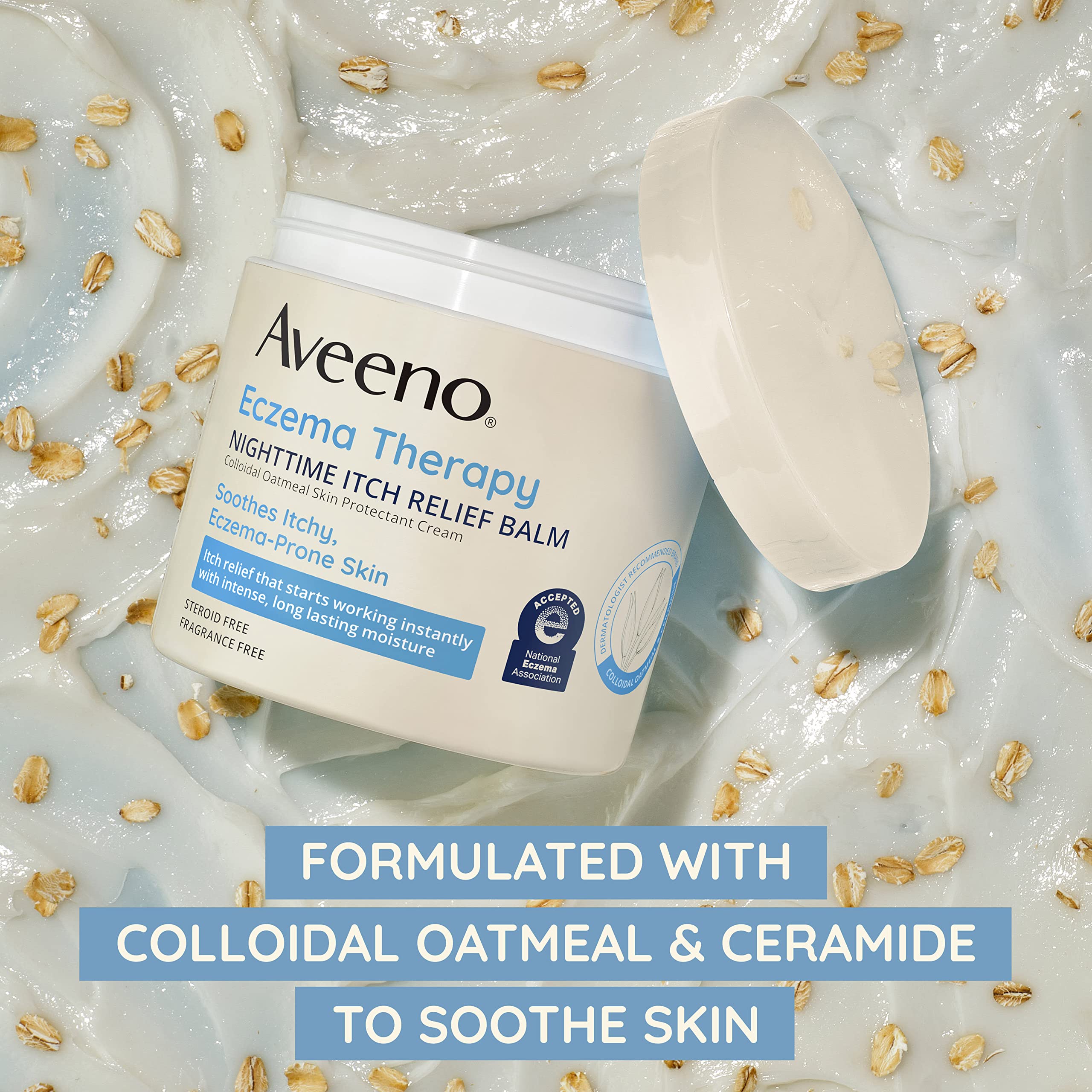 Aveeno Eczema Therapy Nighttime Itch Relief Balm with Colloidal Oatmeal and Ceramide for Dry Itchy Skin, Fragrance-Free Anti Itch Eczema Cream, 11 FL OZ