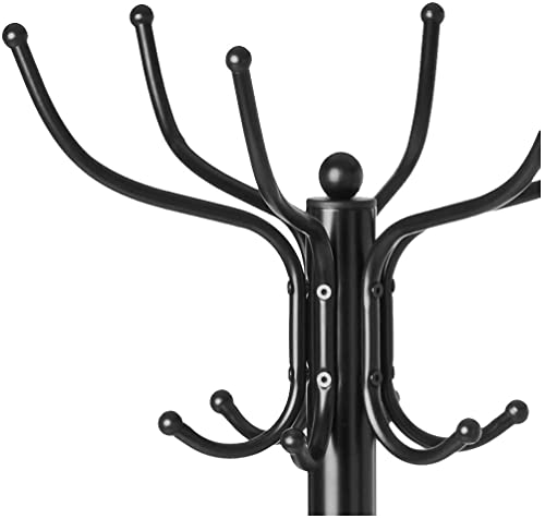 Tangkula Coat Rack Freestanding, 75 Inch Heavy Duty Metal Coat Hanger Stand with Umbrella Holder, Entryway Hat Jacket Hanger with 12 Hooks for Scarf Crutch Bag Coat, Standing Coat Tree Rack(Black 003)