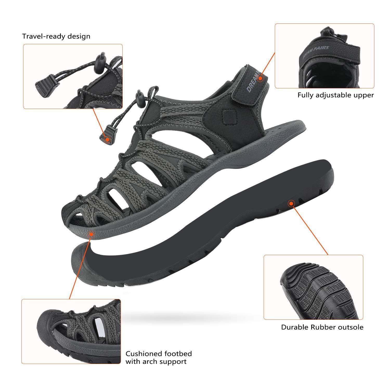 DREAM PAIRS Men's 160912-M-NEW Adventurous Summer Outdoor Sandals,Size 11,Black/Dark/Grey,160912-M-NEW
