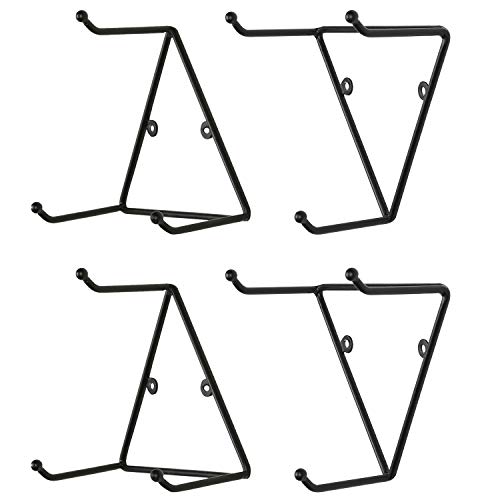 MyGift Matte Black Metal Triangular Coffee Mug Holder Wall Mount Display Rack with 3 Hooks, Set of 4