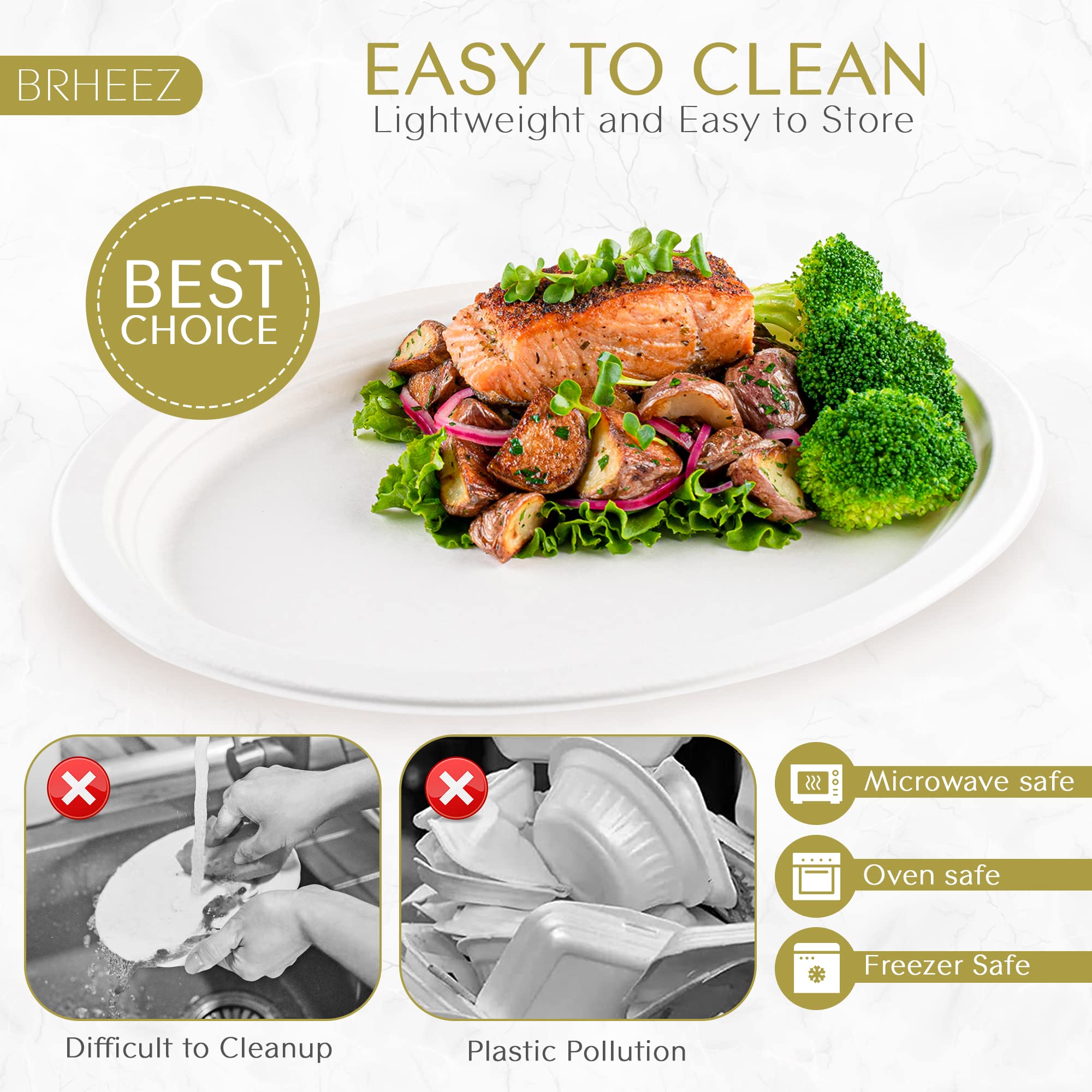 brheez Disposable Oval Paper Dinner Plates (25pk) Heavy Duty Better Than Paper Plates (10"x12.5") Natural, Compostable Disposable Platters, Large Oval Paper Plates-Heavy Duty