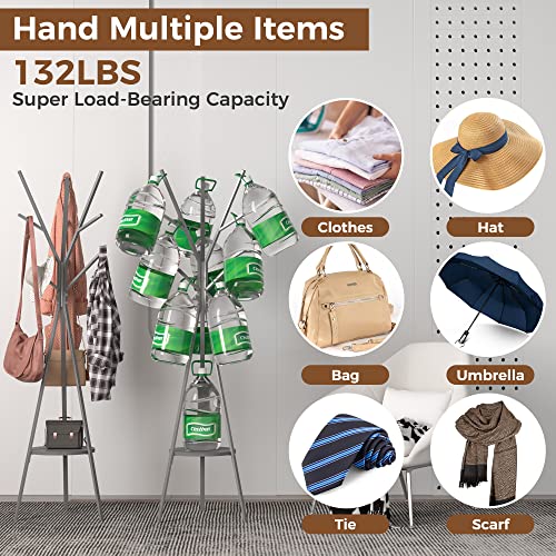 MULSH Standing Coat Rack Hat Hanger Coat Rack Hooks Coat Rack Hall Tree Entryway Standing Hat Jacket Coat Hanger Rack in Grey,17.72" W x 17.72" D x 73.46" H