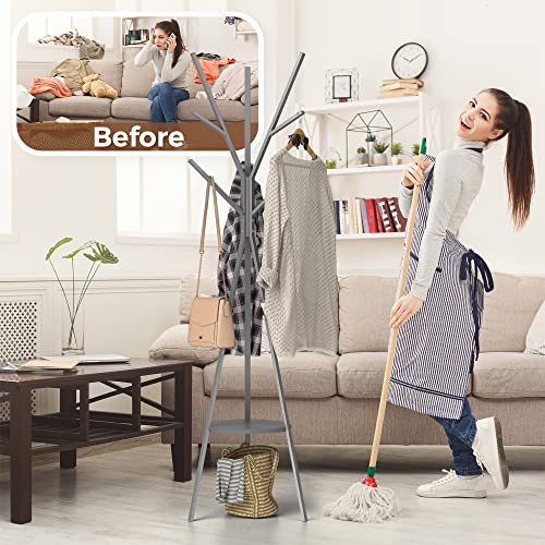 MULSH Standing Coat Rack Hat Hanger Coat Rack Hooks Coat Rack Hall Tree Entryway Standing Hat Jacket Coat Hanger Rack in Grey,17.72" W x 17.72" D x 73.46" H