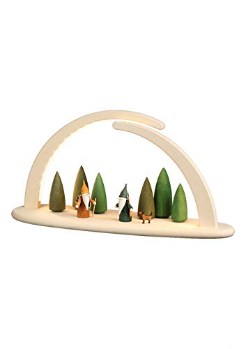 Seiffener Volkskunst German Candle Arch LED, Length 42 cm / 17 inch, Natural, electrically Illuminated, Original Erzgebirge