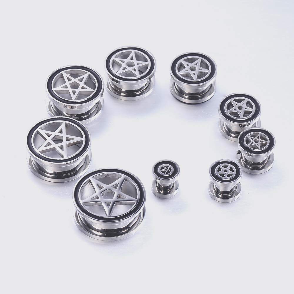 ZS Pentgram Star Ear Plug Tunnels Piercing 316L Stainless Steel Expander for Ear Body Piercing (Gauge=11/16"(18mm))