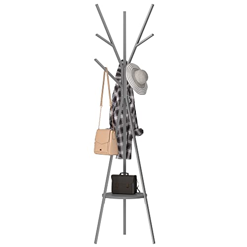 MULSH Standing Coat Rack Hat Hanger Coat Rack Hooks Coat Rack Hall Tree Entryway Standing Hat Jacket Coat Hanger Rack in Grey,17.72" W x 17.72" D x 73.46" H