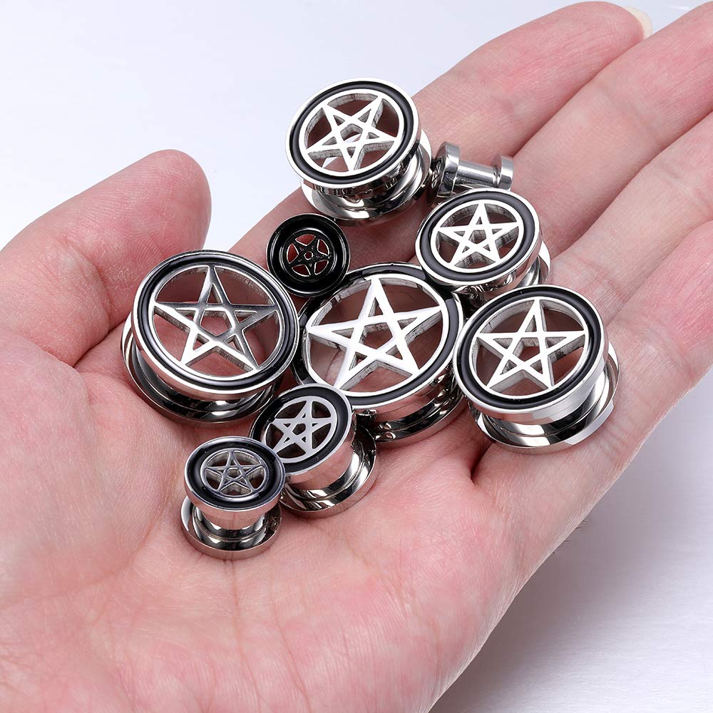 ZS Pentgram Star Ear Plug Tunnels Piercing 316L Stainless Steel Expander for Ear Body Piercing (Gauge=11/16"(18mm))