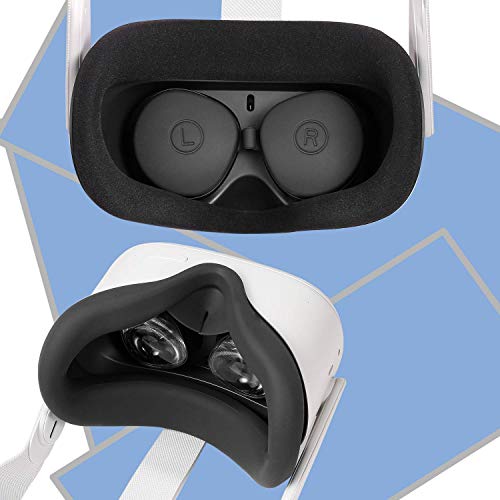 Devansi VR Silicone Face Cover with Lens Cover for Oculus Quest 2 Sweat-Proof Face Pad Eye Pad Washable Face Cushion Light-Proof (Black)