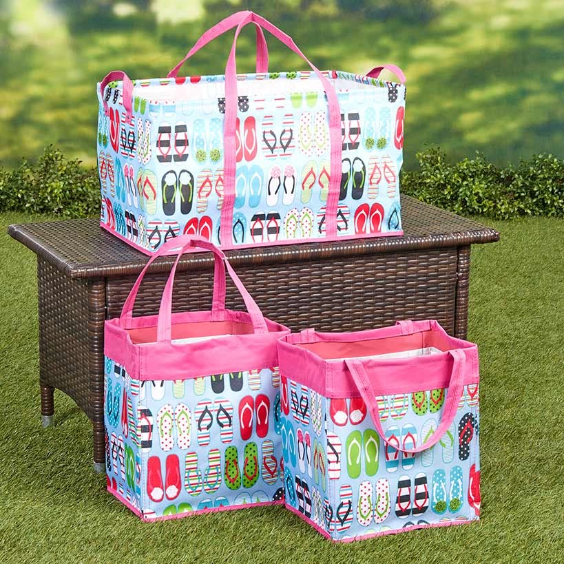 Everyday Storage Bin Bag Set - Pink Straps with Flip Flops Theme - 3 Pieces