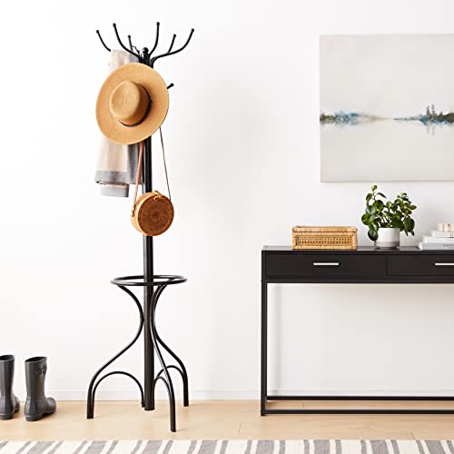 Tangkula Coat Rack Freestanding, 75 Inch Heavy Duty Metal Coat Hanger Stand with Umbrella Holder, Entryway Hat Jacket Hanger with 12 Hooks for Scarf Crutch Bag Coat, Standing Coat Tree Rack(Black 003)
