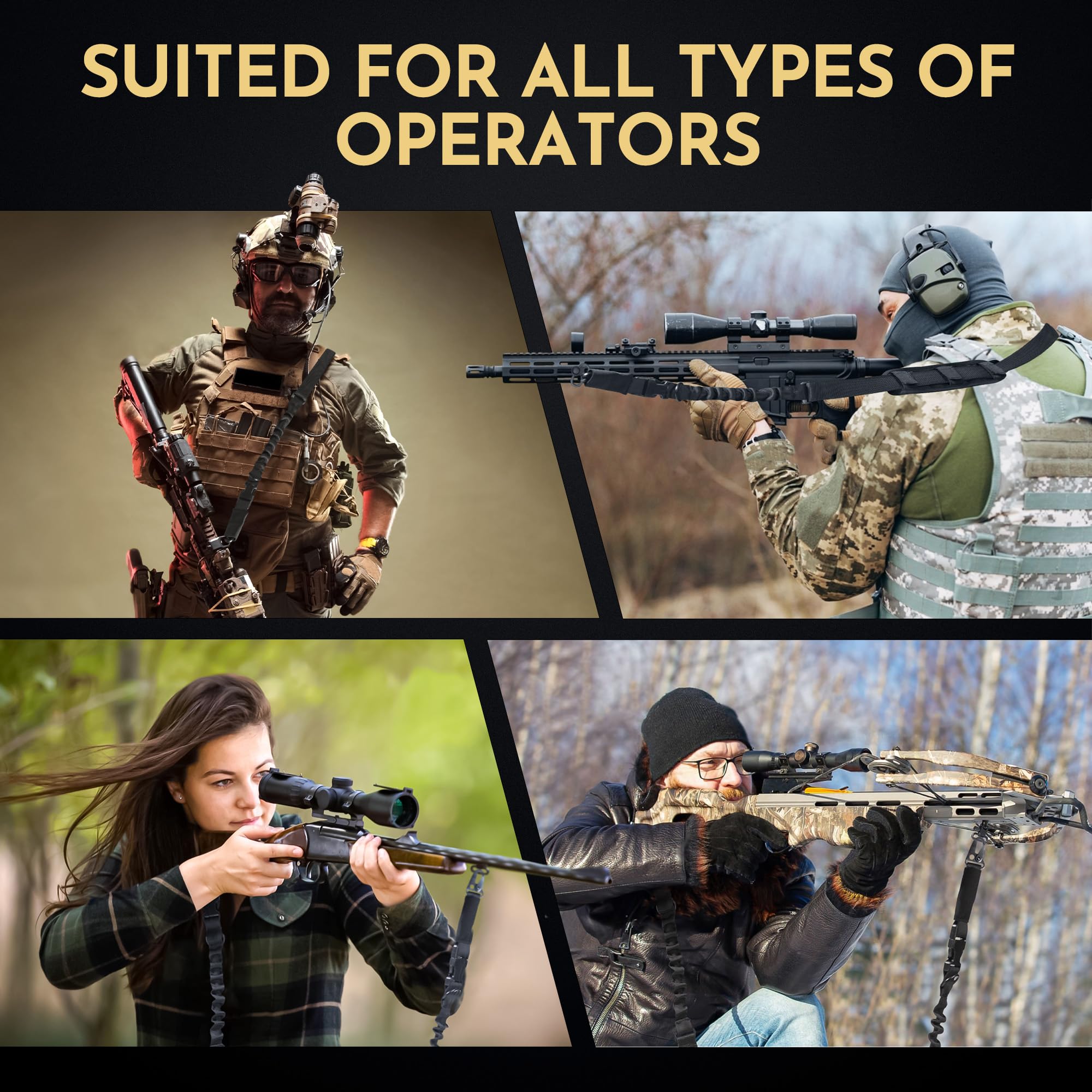 Flexible Two Point Rifle Sling — Extra Long, Adjustable, Shoulder Padded and Versatile — Made of High Density Nylon Metal Hook — Incl. Bandana and 2 Skill Improvement eBooks