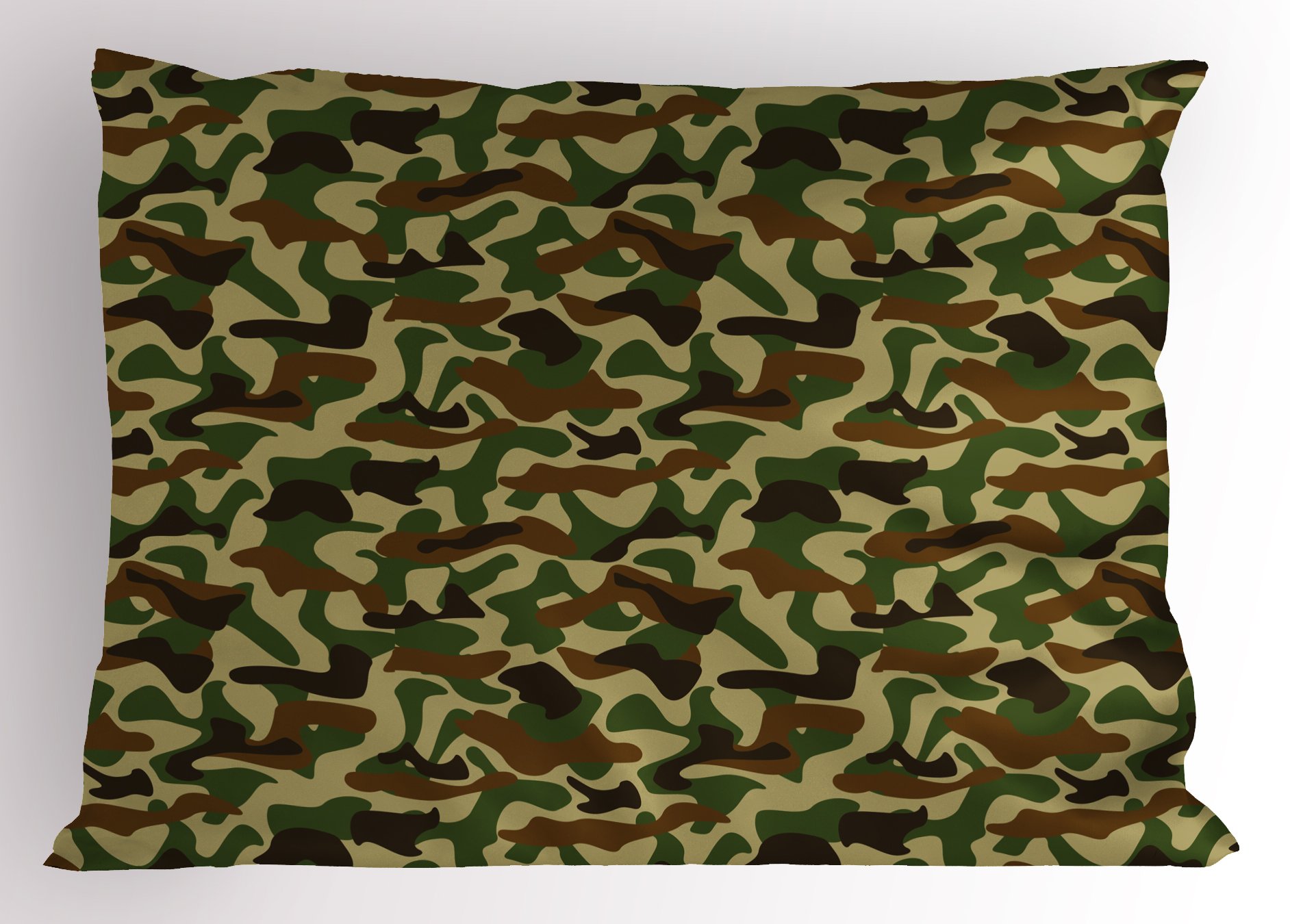 Ambesonne Camouflage Pillow Sham, Squad Uniform Design with Vivid Color Scheme Hunting Camouflage Pattern, Decorative Standard Queen Size Printed Pillowcase, 30" X 20", Green Brown