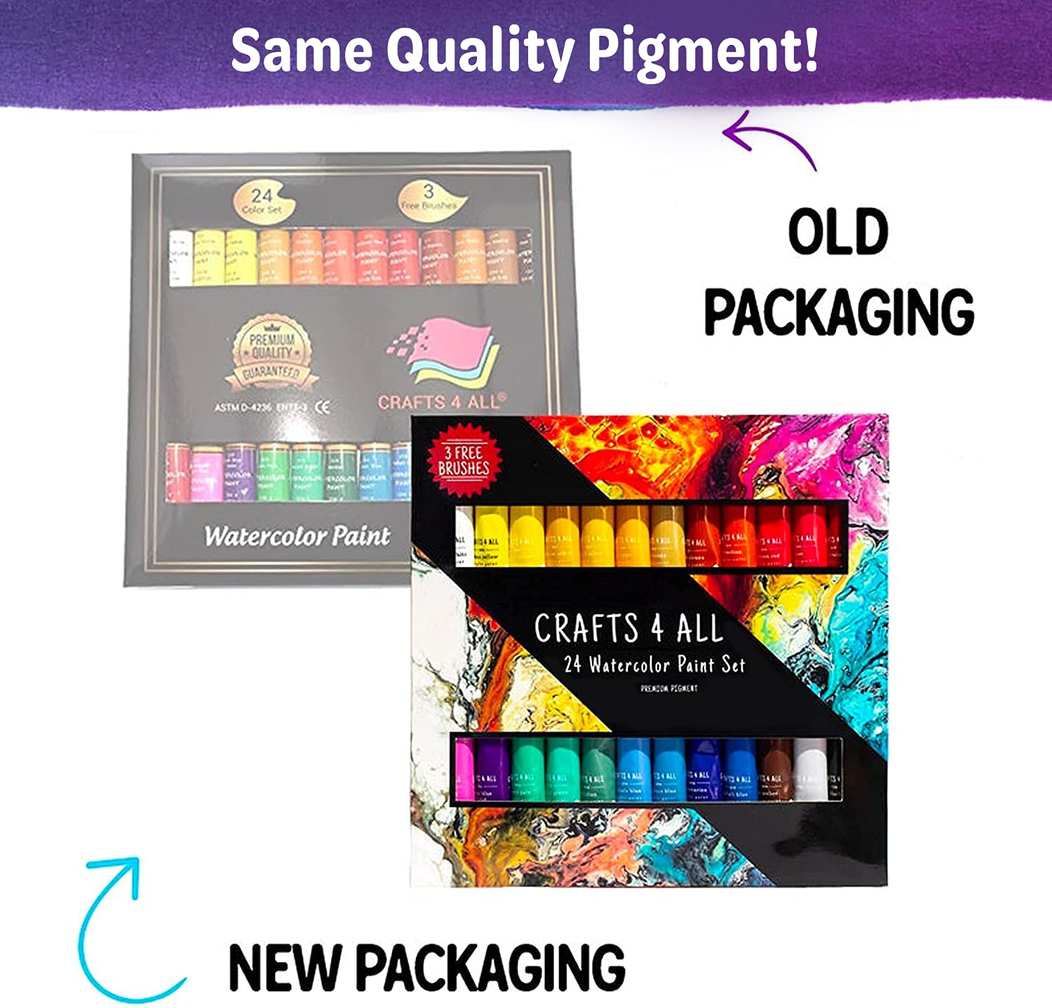 Crafts 4 ALL Watercolor Paint Set - 12/24 Pack for Artists & Beginners, 12ml Tubes with Bonus Brushes