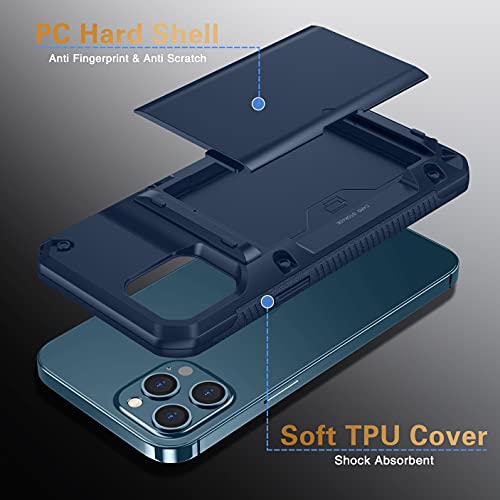iPhone 12 Pro Max Case, SUPBEC Silicone Protective Wallet Case with Card Slot [Screen Protector x2] [Military Grade Protection] [Anti-Scratch], iPhone 12 Pro Max Case with Card Holder, 6.7", Blue