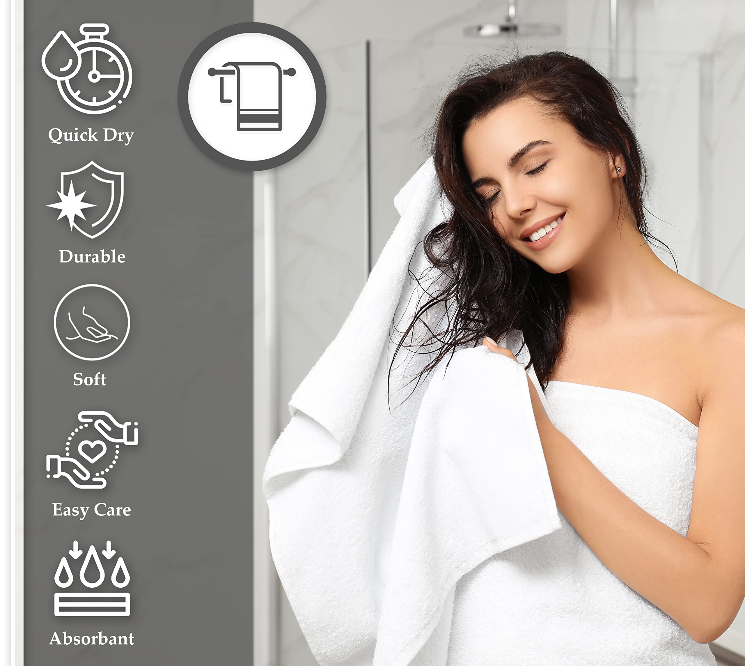GOLD TEXTILES 60 White Economy Bath Towels Bulk (24x48 Inch) Cotton Blend for Softness-Commercial Grade Easy Care